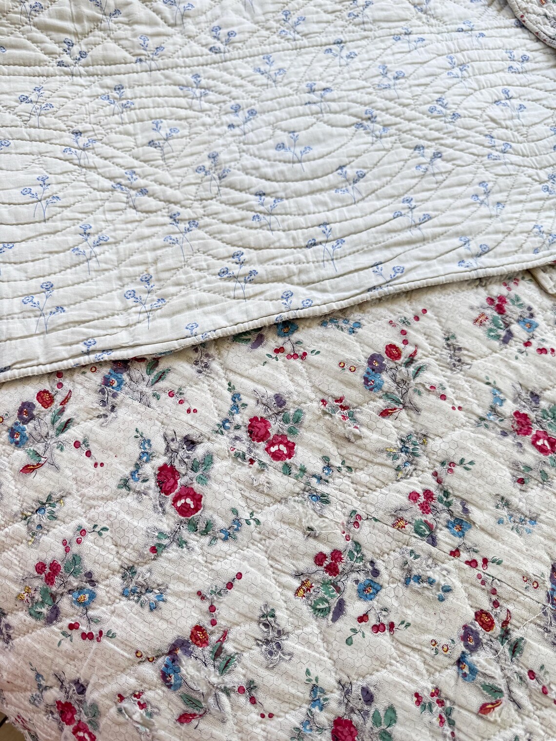 101x98 Antique French Quilt C1830 Hand Quilted Chintz Cotton D Monogram ...