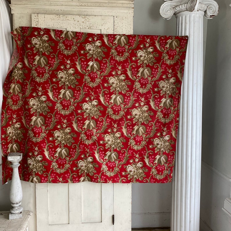 Rococo 1860 Antique French Fabric RED Roller Printed Cotton for Pillows ...
