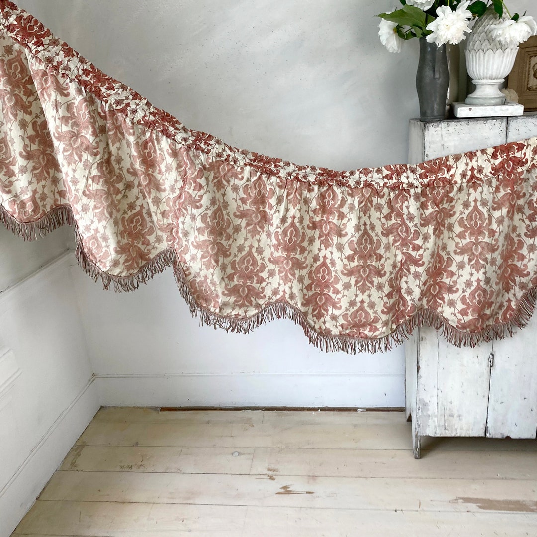 Antique French Cotton Ruffle Fabric Valance C 1870 Printed Cotton ...