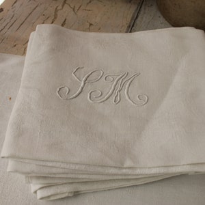 Antique French Set of 5 Large White Napkins Hand Stitched Monogram ...