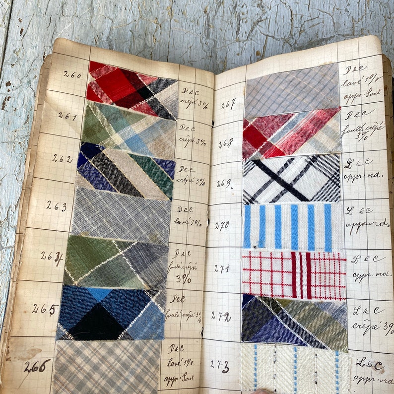 Pattern Sample Book Antique French Woven Fabric Document Historical ...
