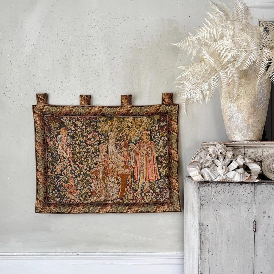 33x24 French Jacquard Tapestry Medieval Music Scene Wall Hanging Rustic ...