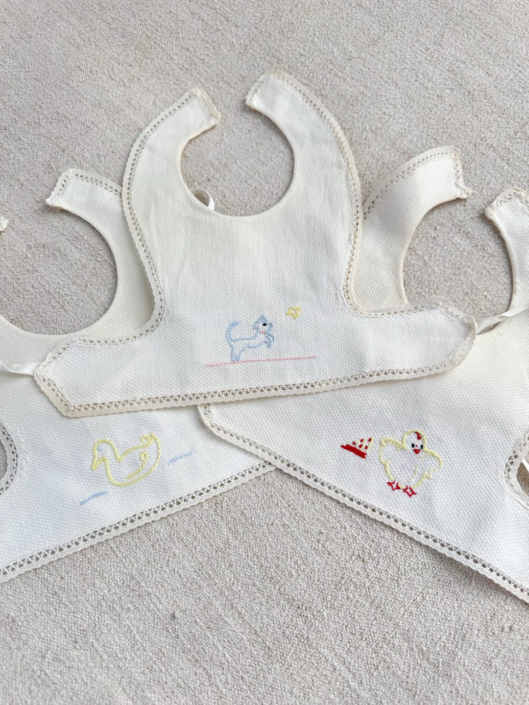 3 French 1930 Baby Bibs White Unique Handmade Baby Shower Gift Shabby ...