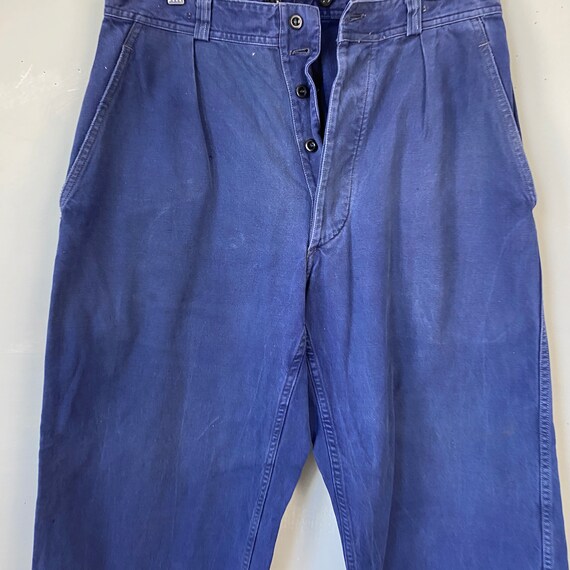 French work wear large pants workwear dark blue denim… - Gem