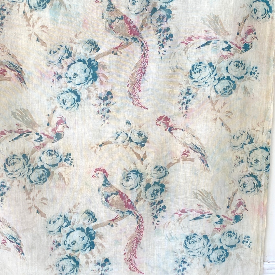 1920's Antique French Fabric Bird and Floral Design STUNNING Pattern ...