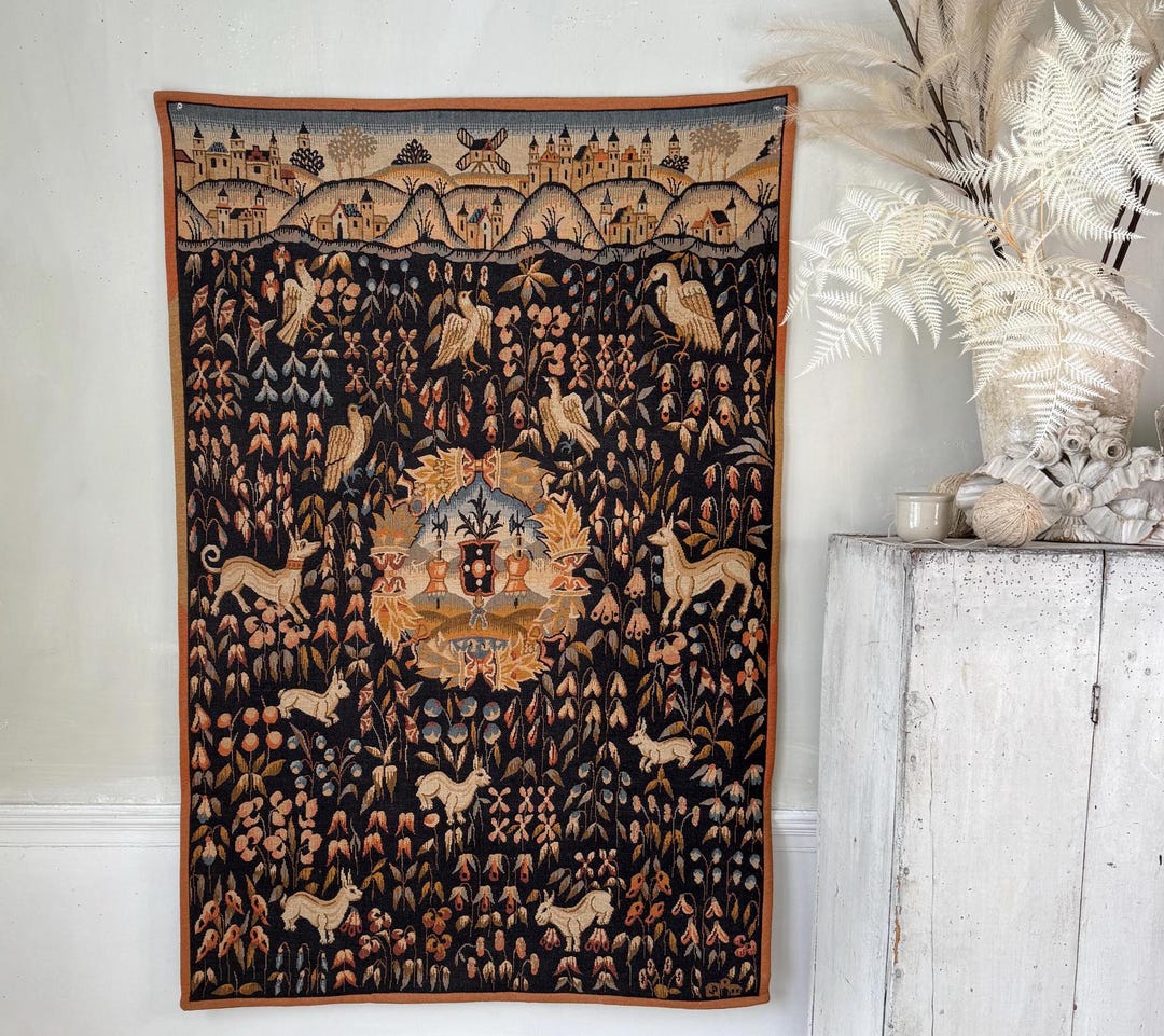 56x36 Vintage Halluin Flanders Inspired Design Heraldic Mille Fleur ...