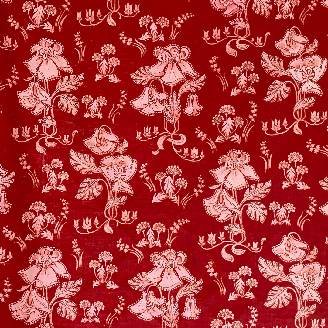 Red Art Nouveau Fabric Material French Design 1900 Floral Material ...