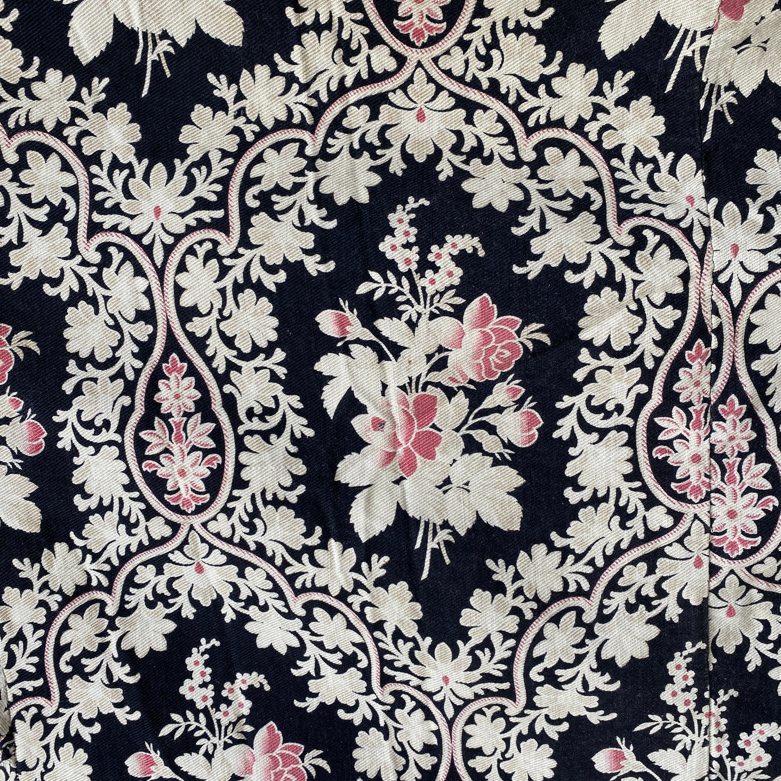 Bed Cover Bedspread 1890 Antique French Cretonne Panel Black Pink ...