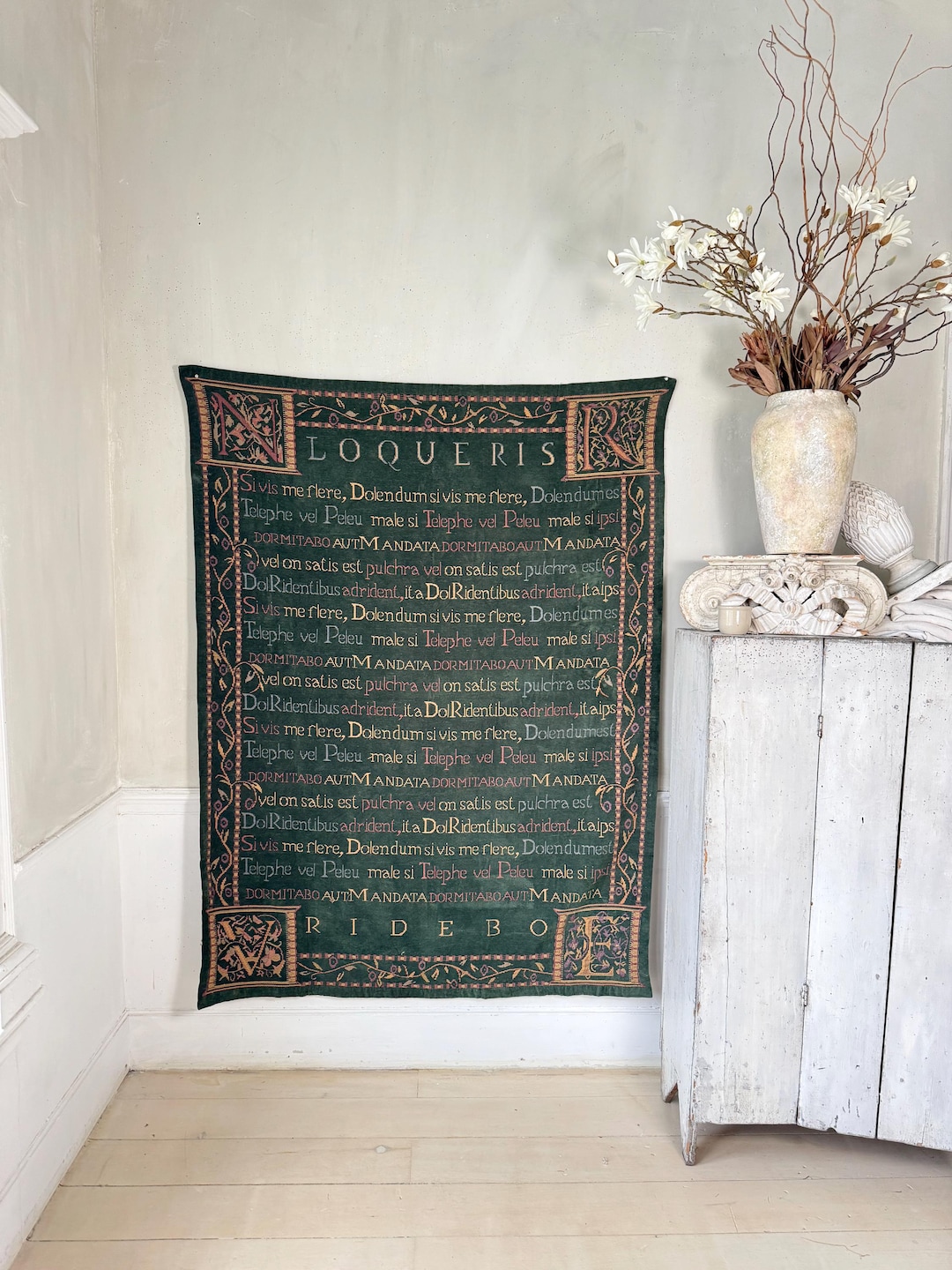 64x49 Vintage Woven Latin Tapestry Loqueris Ridebo Horace Quote ...