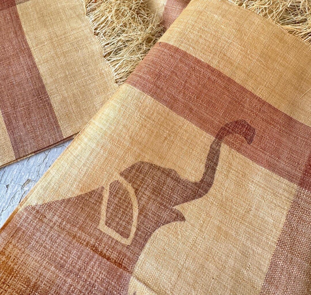 Early 1900's Raffia Hand Woven Elephant Design Tablecloth and Napkins ...