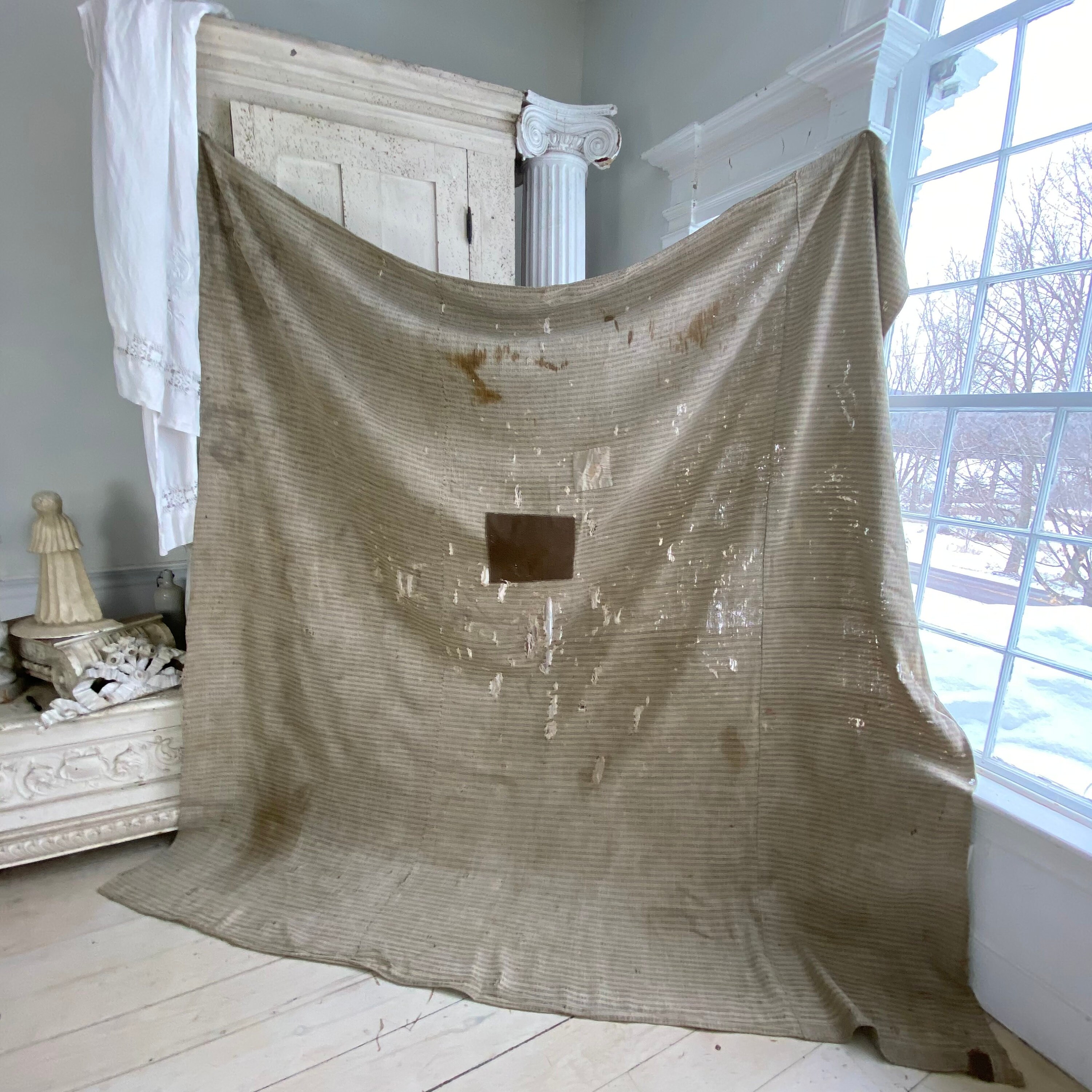 Rustic Primitive Blanket 18th Century French Linen Harvest Cloth Olive ...