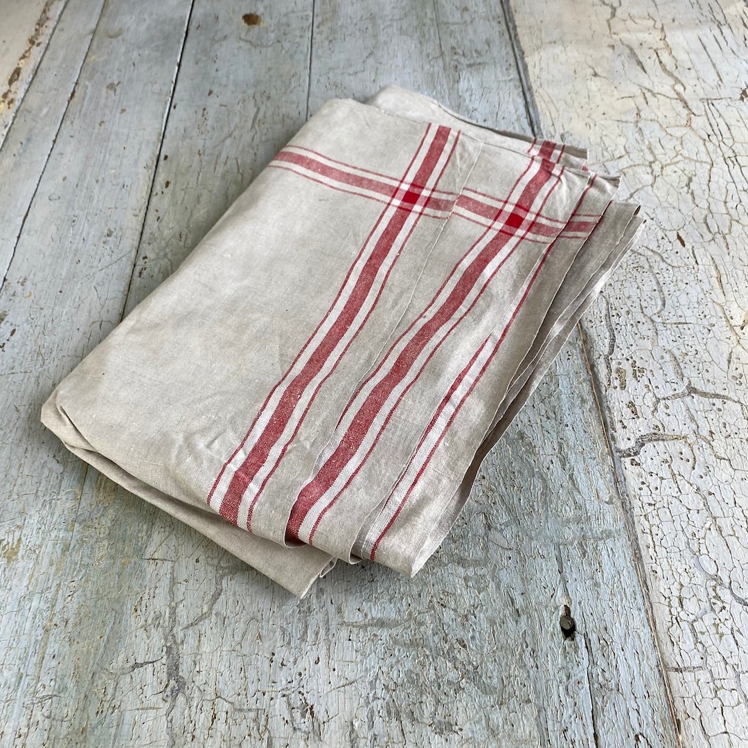 Vintage European Mangle Cloth Linen With Red Stripes Table Cloth Runner ...