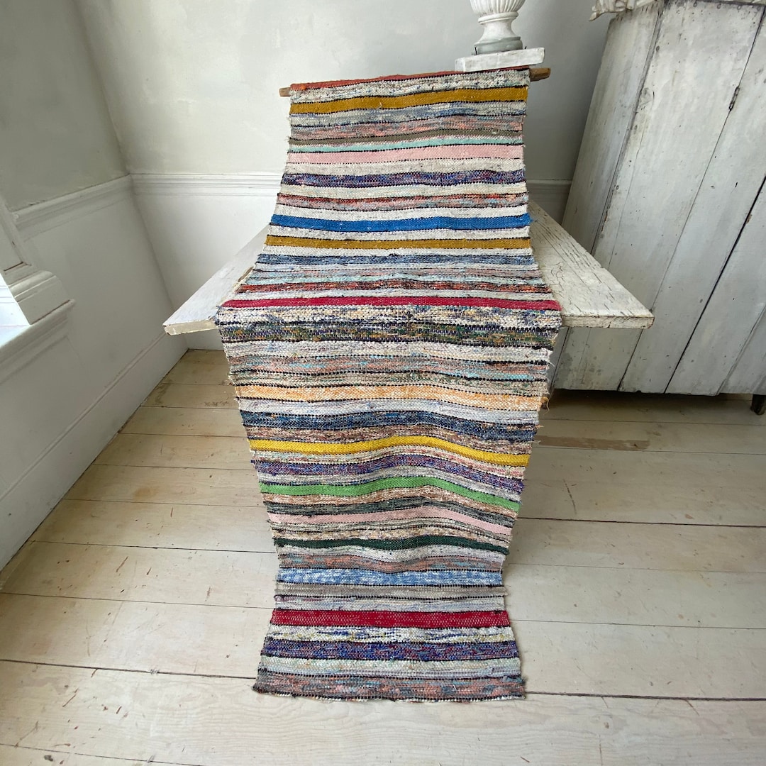 European Rag Rug Hand Woven Vintage Homespun Striped Runner Carpet ...