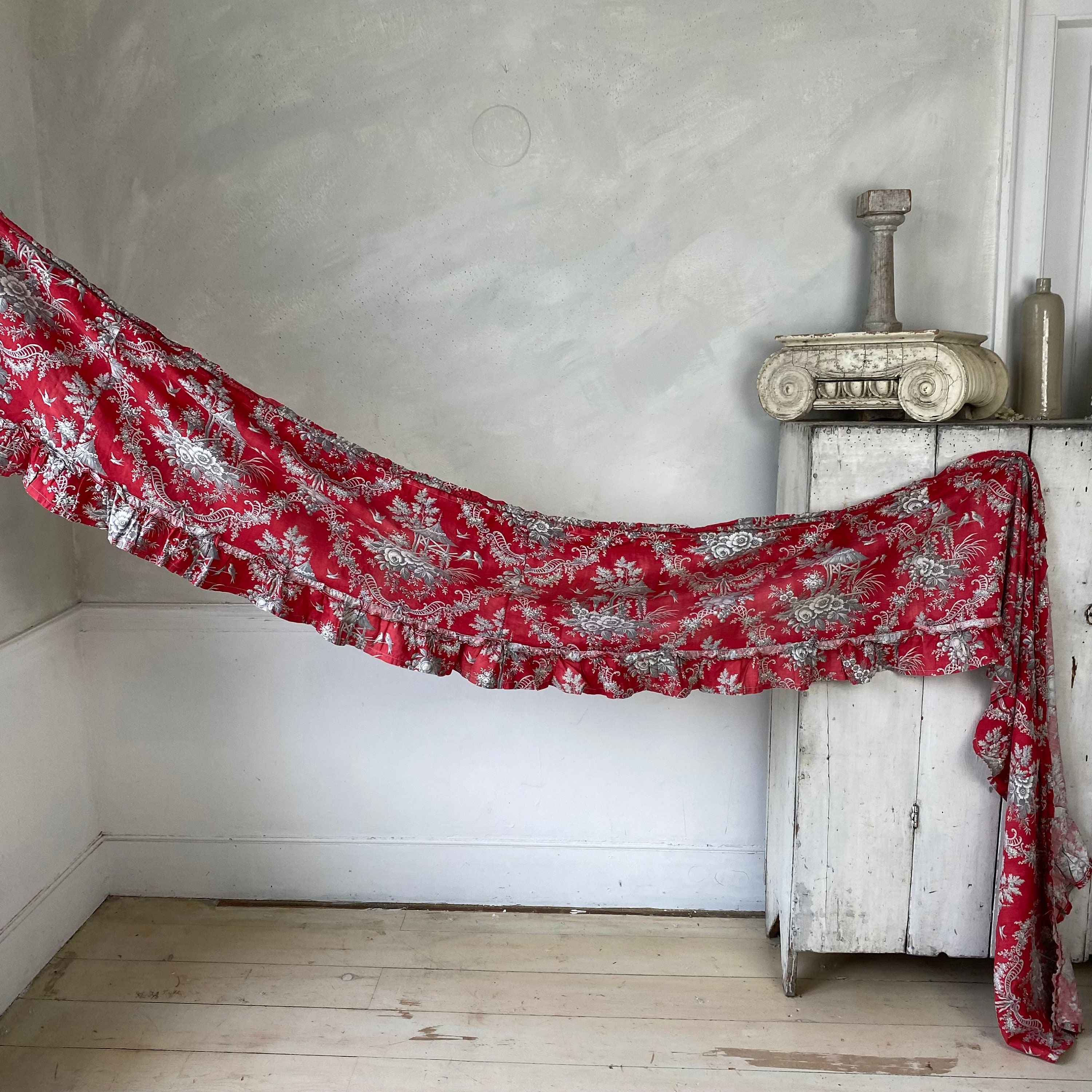 Red Chinoiserie Gray Printed Valance Ruffle From France French - Etsy UK