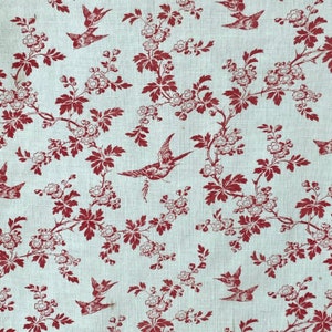 Bird and Floral Printed Fabric Red White Design Pattern Cotton 1930 ...