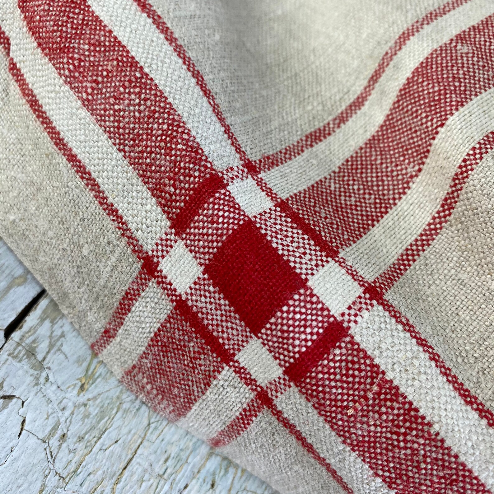 Vintage European Mangle Cloth Linen With Red Stripes Table | Etsy