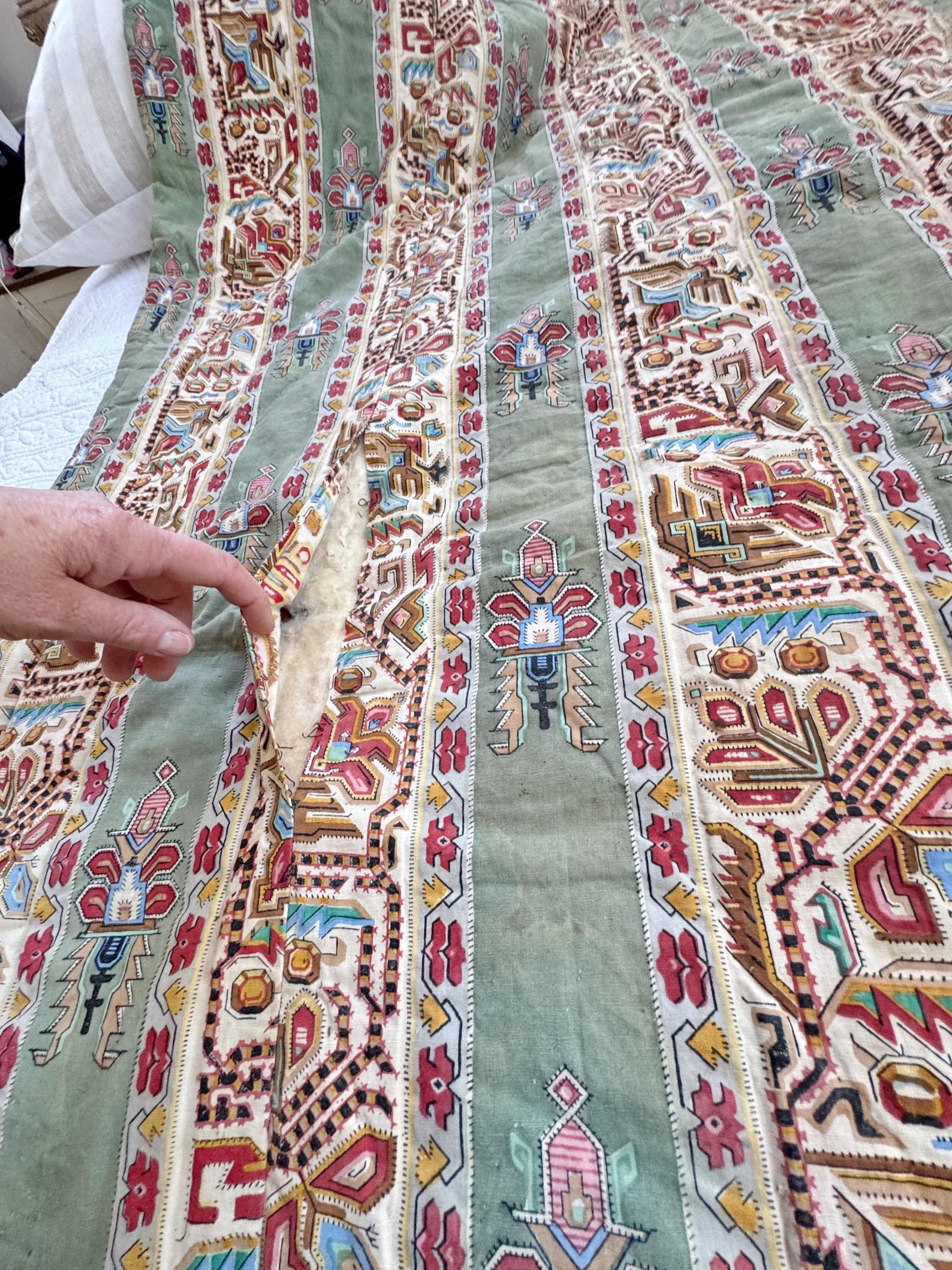 61x43 Antique French Boutis Quilt 1880 Hand Stitched Kilim Pattern ...