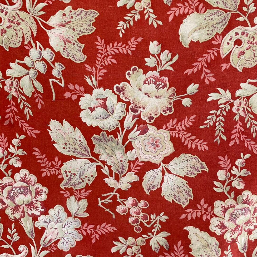 Curtain Drape Red Textile French Fabric C 1890-1910 Indienne Satin ...