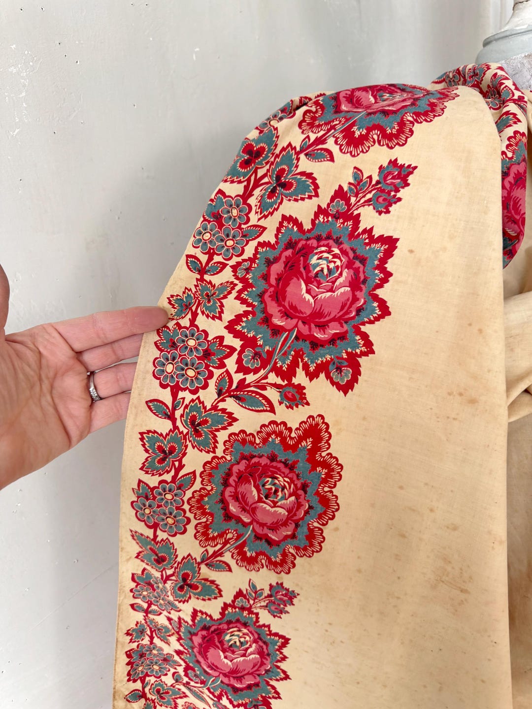 Antique French Fichu Rose Border Shawl Textile Rustic Home Chateau ...