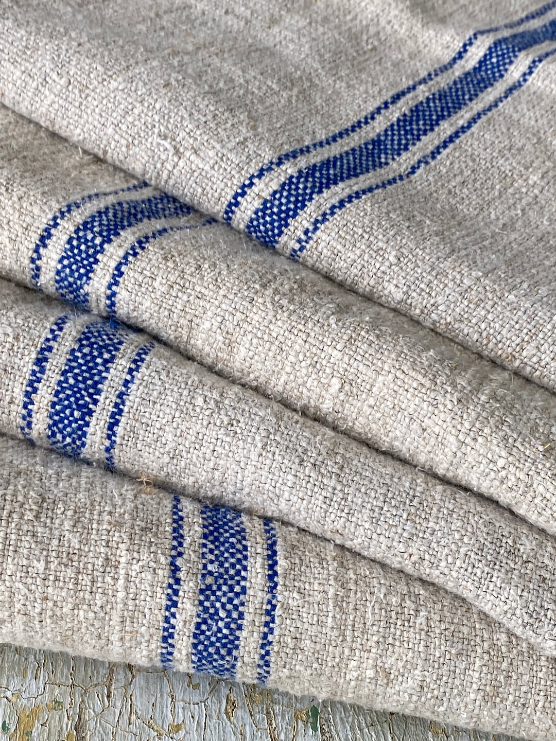 4 MATCHING SET Grain Sacks Grainsacks Feedsack Linen Slubby Nubby ...