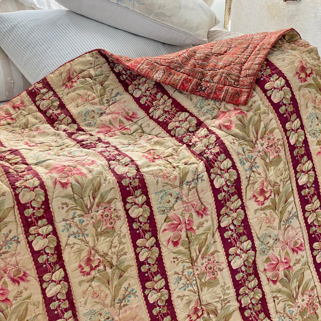 French Paisley Quilt Antique Boutis Country Cottage Interior Vintage ...