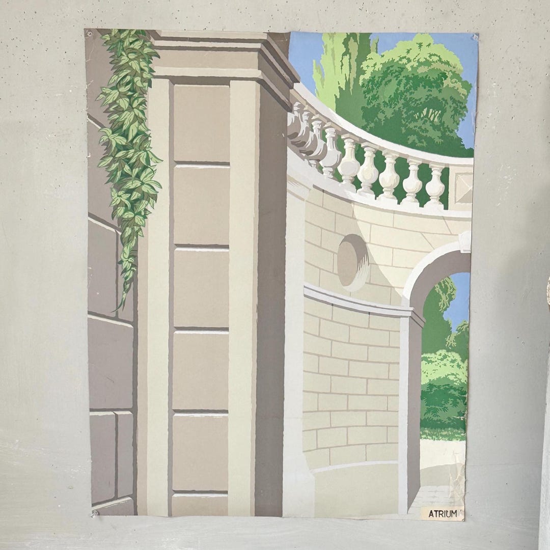 32x25 Vintage French Zuber Wallpaper Atrium Handmade Architectural ...
