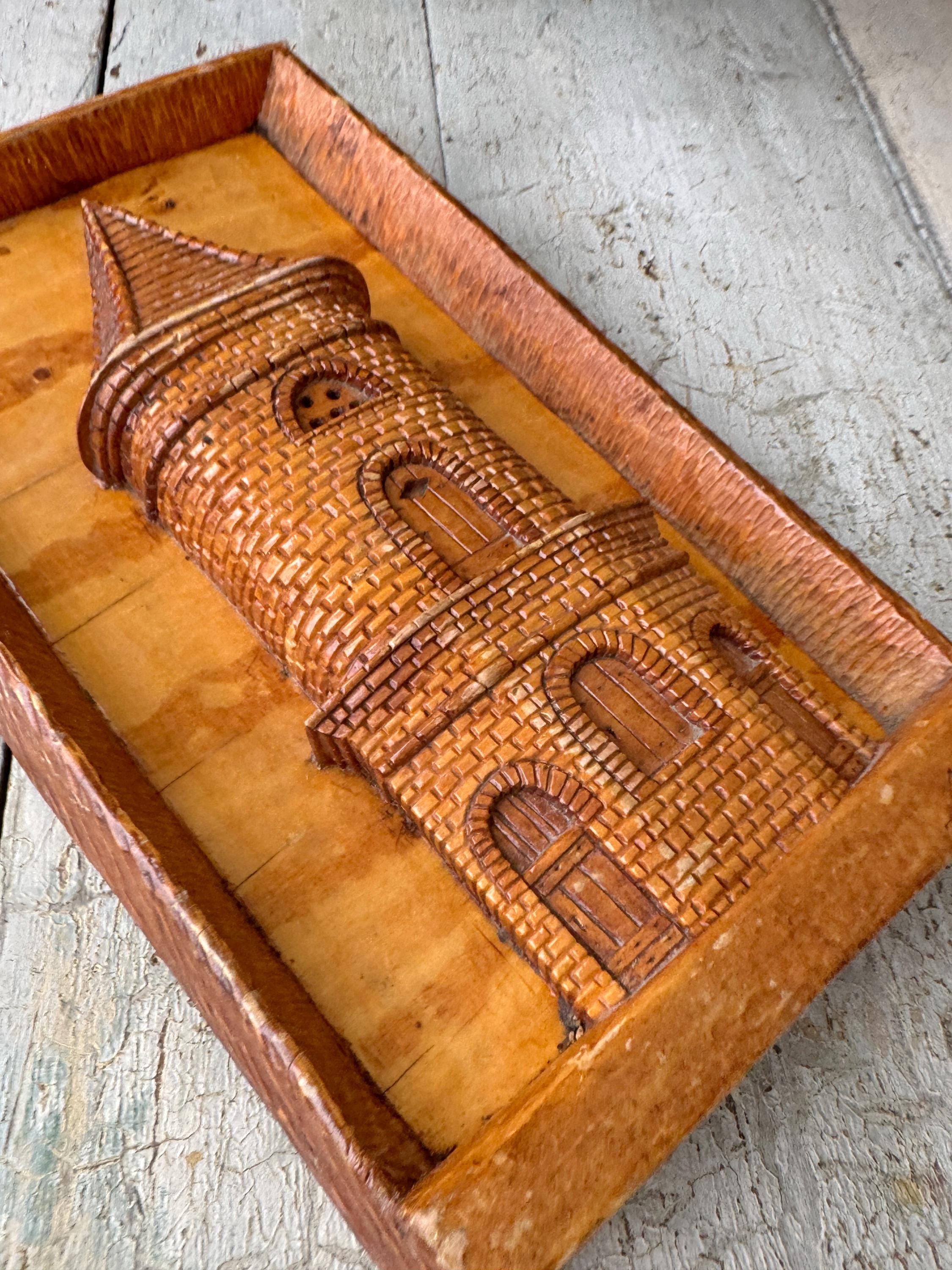12x7 French Folk Art Bas Relief Tower Carving c1930 Rustic Home Décor ...
