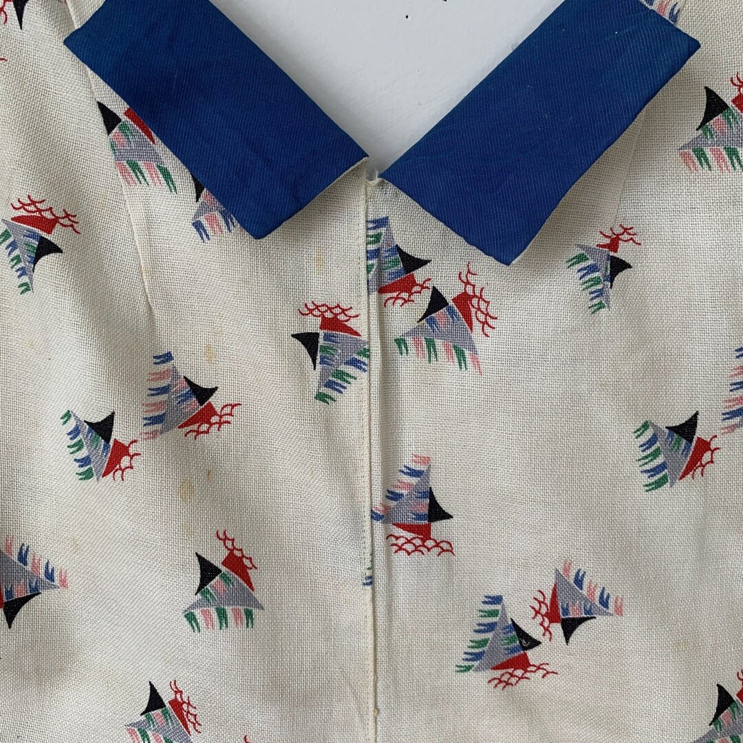 Vintage Dress With Sailboat Pattern Housedress French Clothing White ...