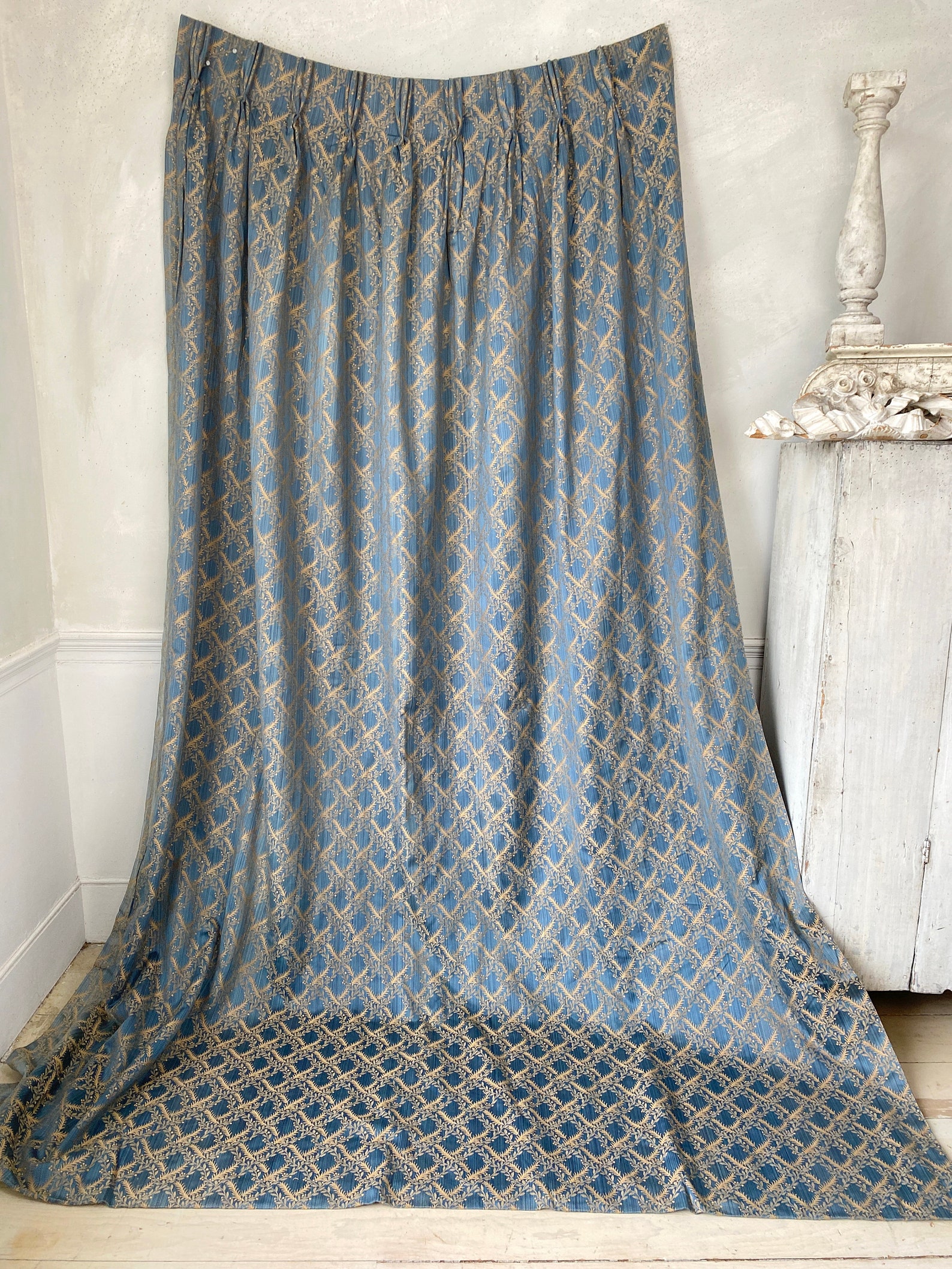 Blue Silk and Cotton Damask Vintage French Curtain Drape - Etsy