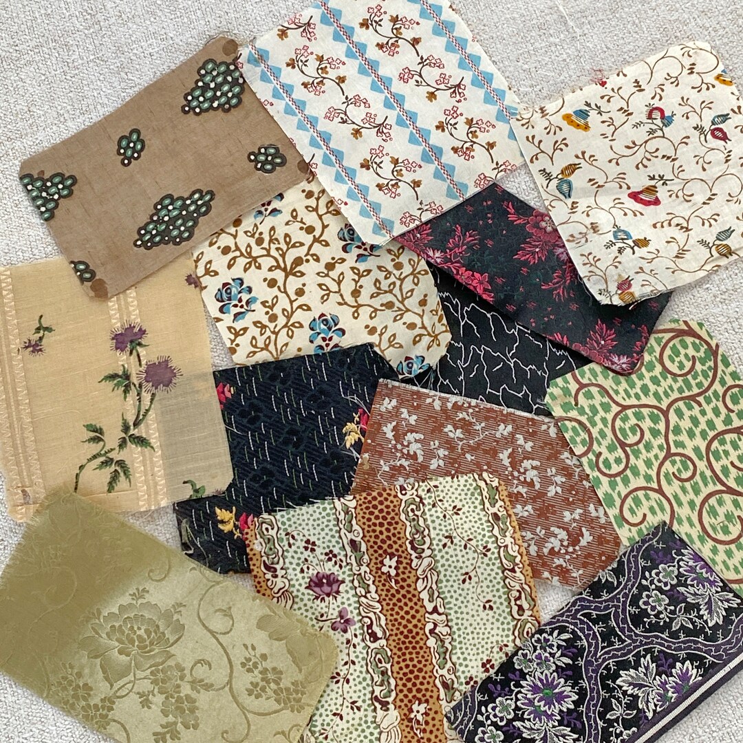 12 Pieces Antique Silk De Lyon Fabric Material Samples Patterns Old ...