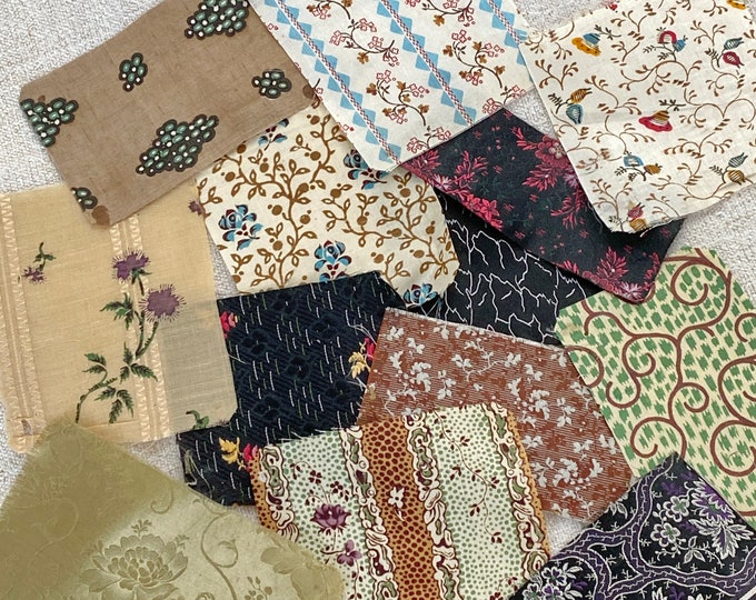 12 Pieces Antique Silk De Lyon Fabric Material Samples Patterns Old ...