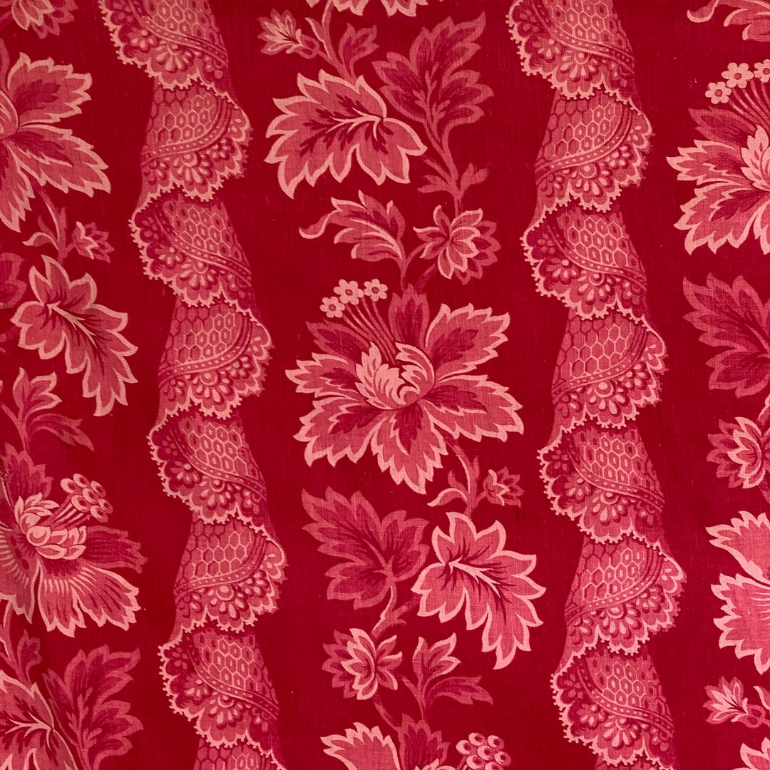 Faded Ribbon Red French Fabric C1870 Light Weight Cotton Hand Block ...