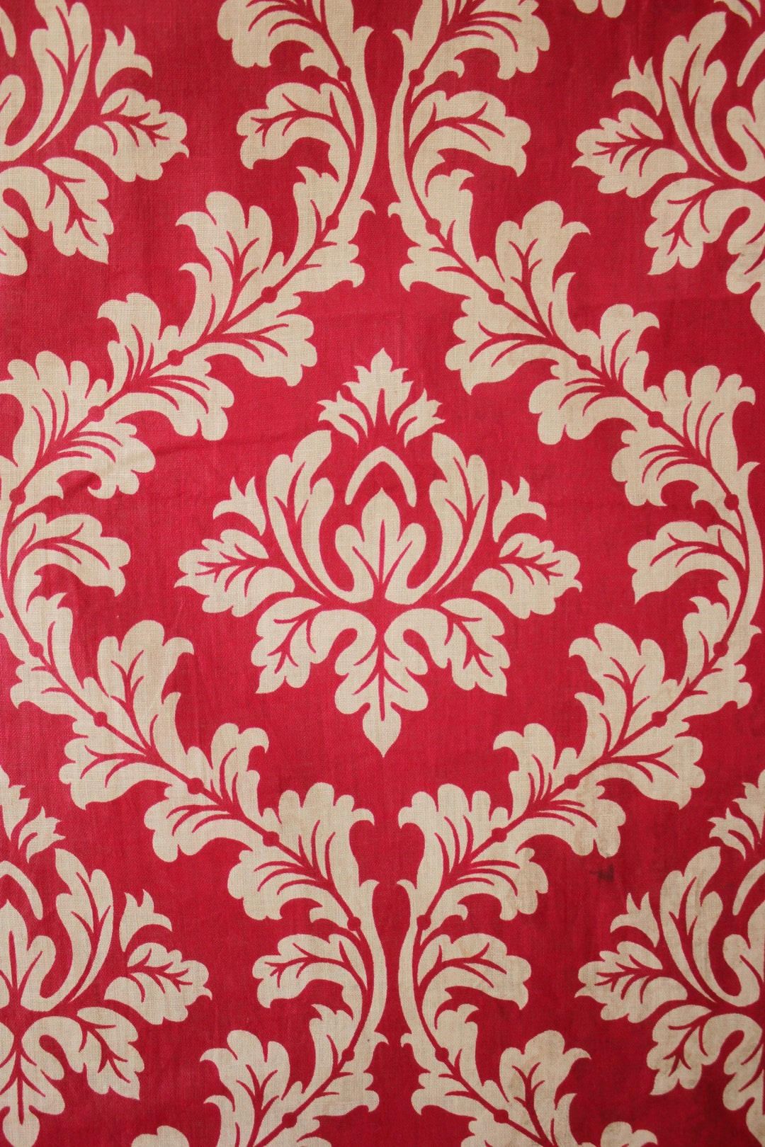 French Fabric Vintage Red Floral Glazed Cotton C1890 Crisp Light Weight ...