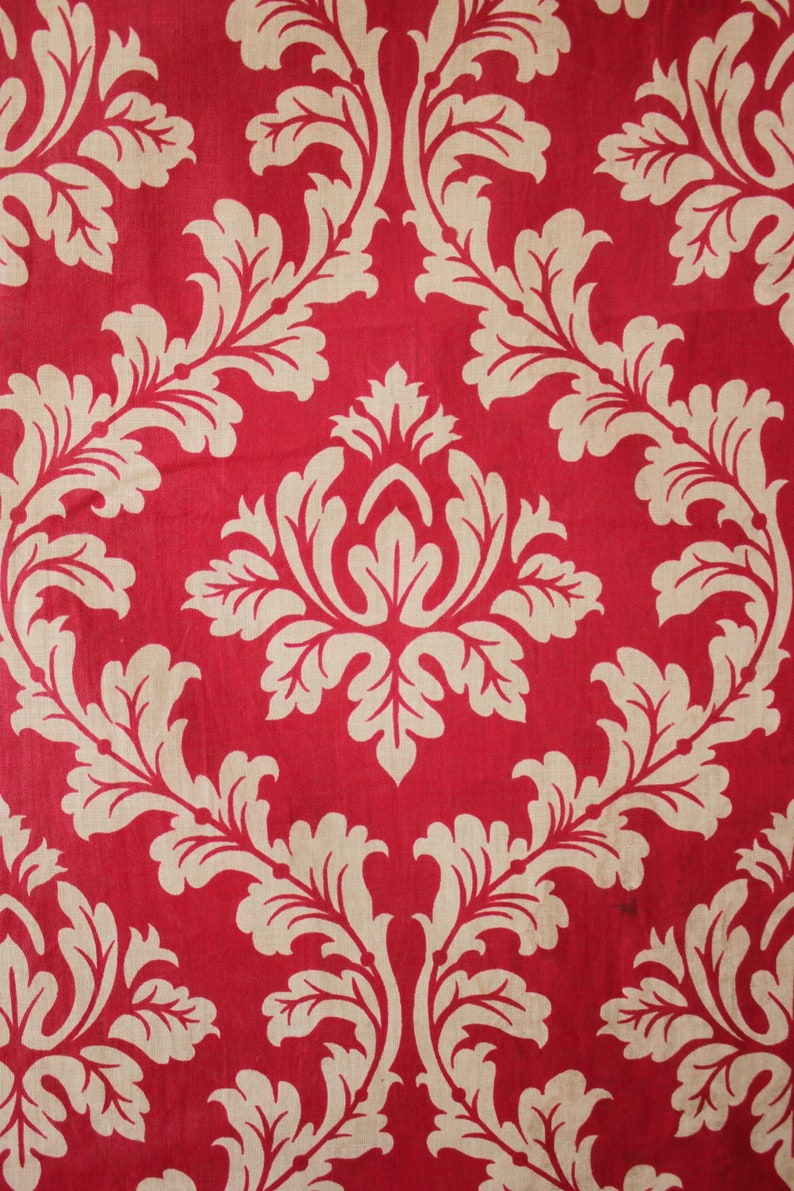 French Fabric Vintage Red Floral Glazed Cotton C1890 Crisp | Etsy