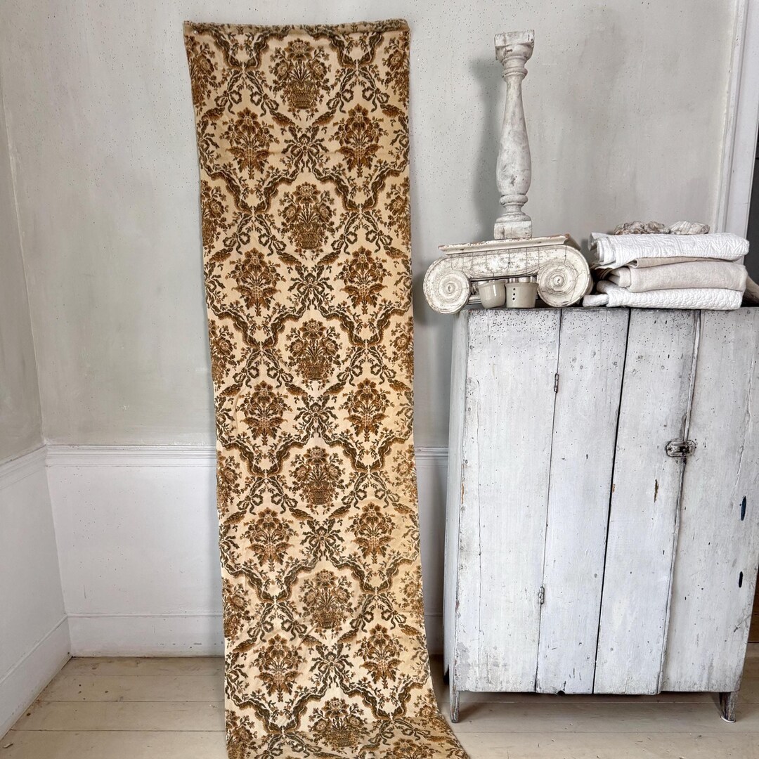 111x25 C1940 French Uncut Velvet Bed Hanging Heavy Weight Chateau Decor ...