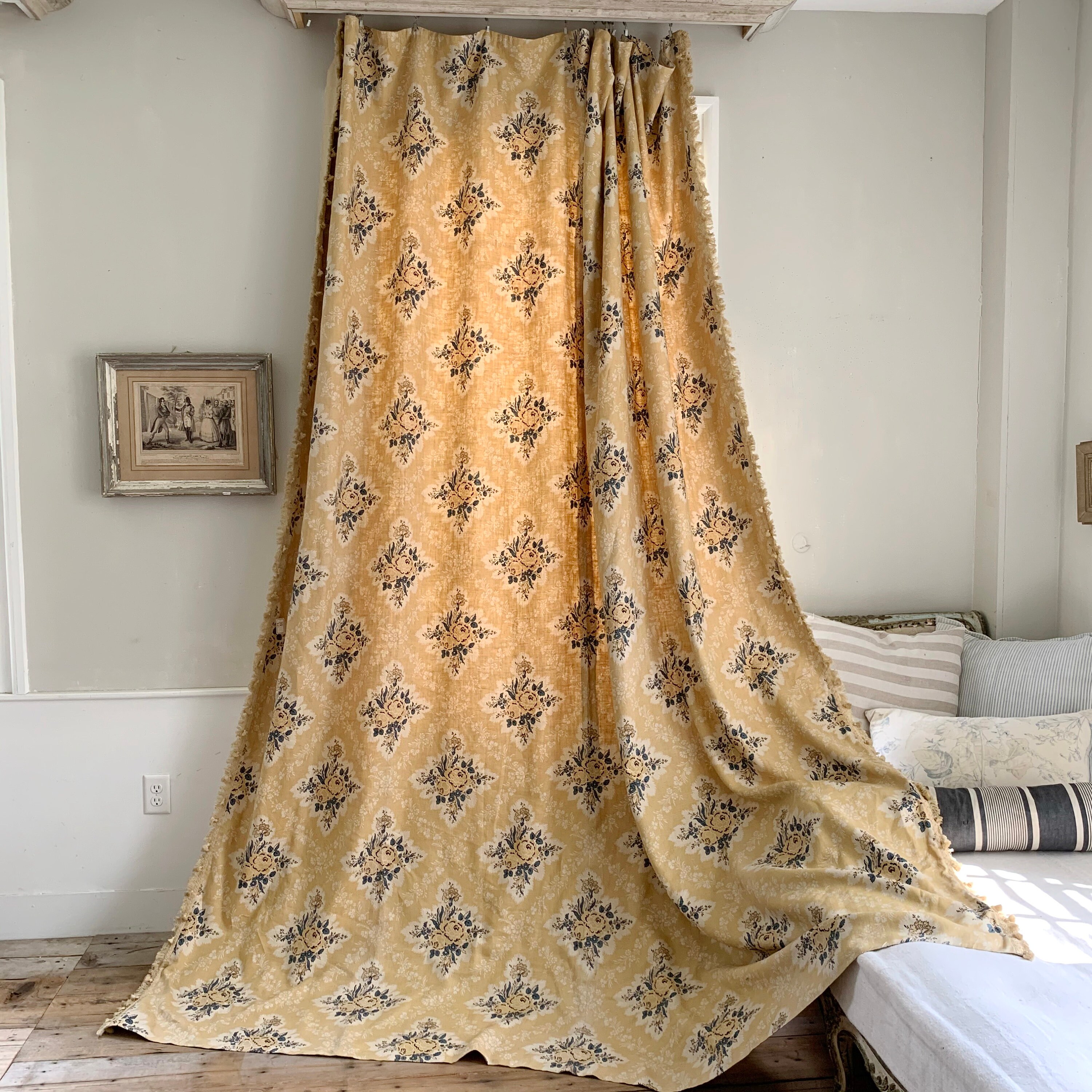 93 X 118 LARGE massive curtain French printed linen yellow | Etsy
