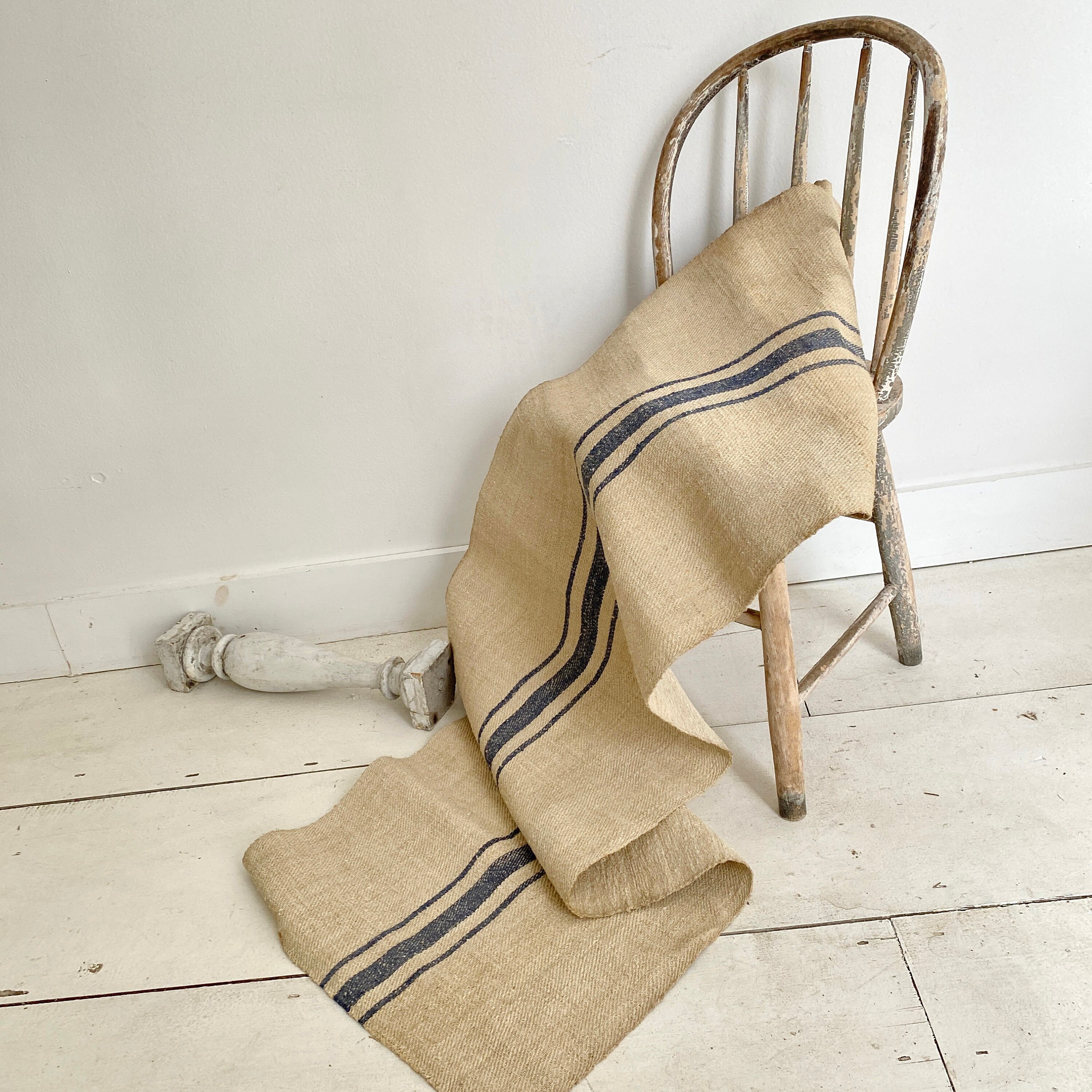 100x21 Table Runner / Stair Runner Heavy Hemp Grain Sack Fabric Blue ...