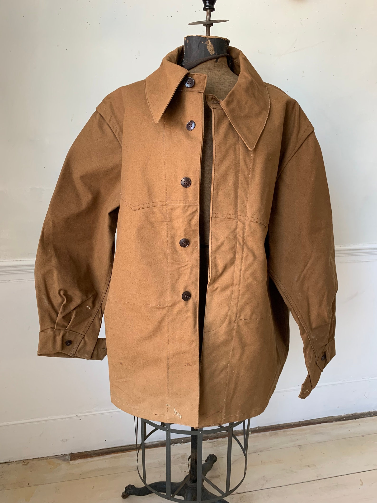 Vintage Canvas Jacket Heavy Brown Cotton Unused French Workwear Eco ...
