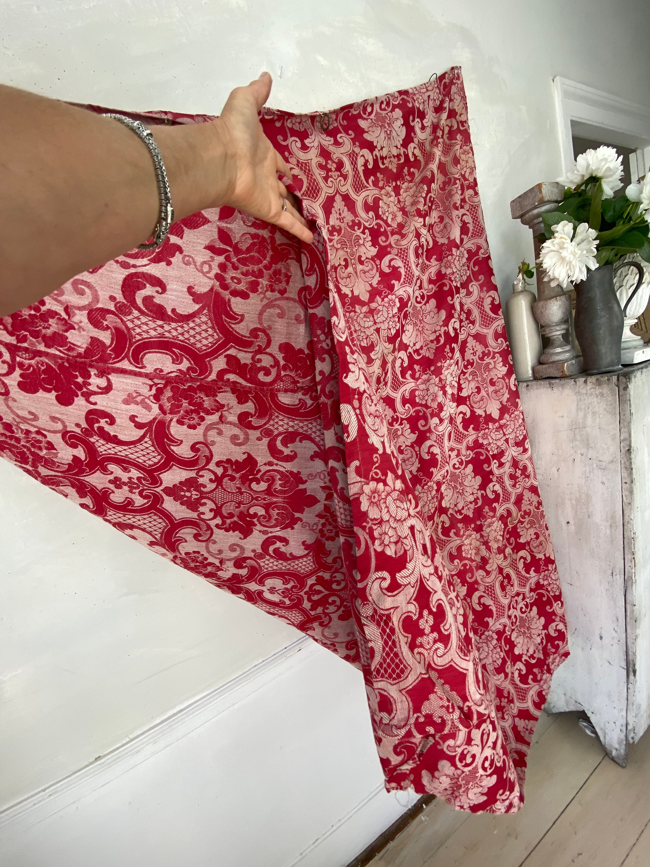Antique French Red Damask Fabric 1850 Fabric Upholstery | Etsy
