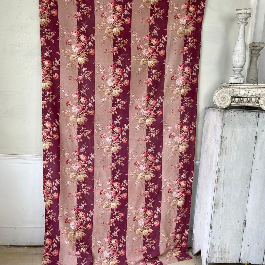 Cretonne Purple Salmon Mauve Antique French Fabric by the Half Floral ...