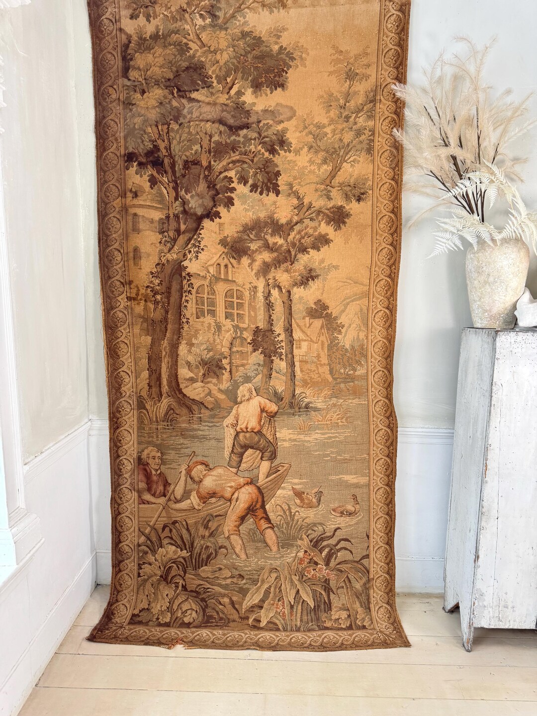 112x50 Antique French Chateau Tapestry Net Fishing Curtain Drape HEAVY ...