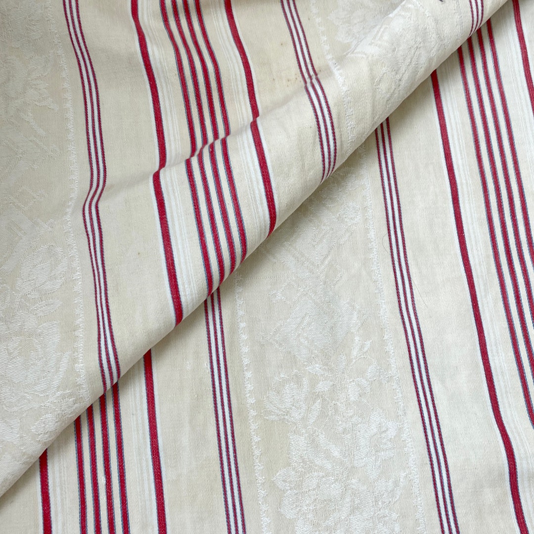 Antique 1870 French Ticking Damas Fabric Napoleon III Style Upholstery ...