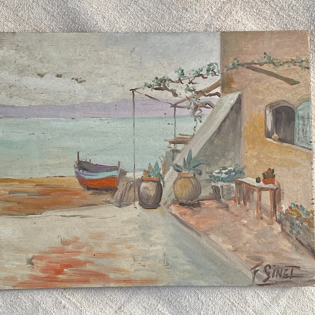 Vintage French Painting Signed F Sinet Ferdinand Sinet Seascape Seaside ...