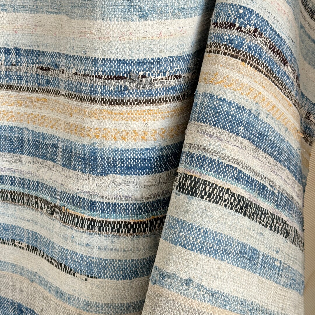 BLUES 5.83 Yards X 38 Inches AMAZING French Rag Rug Hand Woven ...