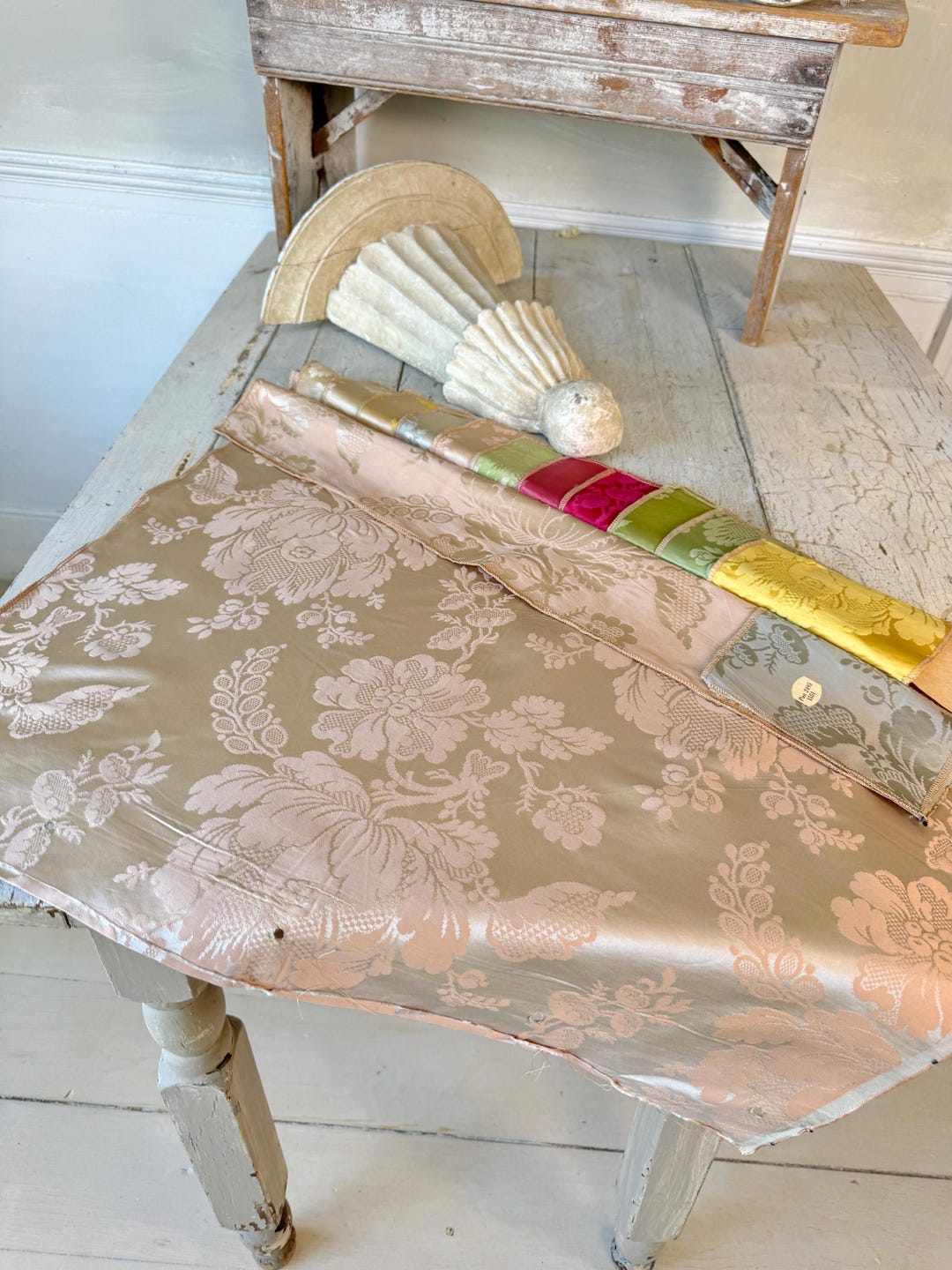 26x26 Antique French Silk De Lyon Fabric Material Old Sample Swatch ...