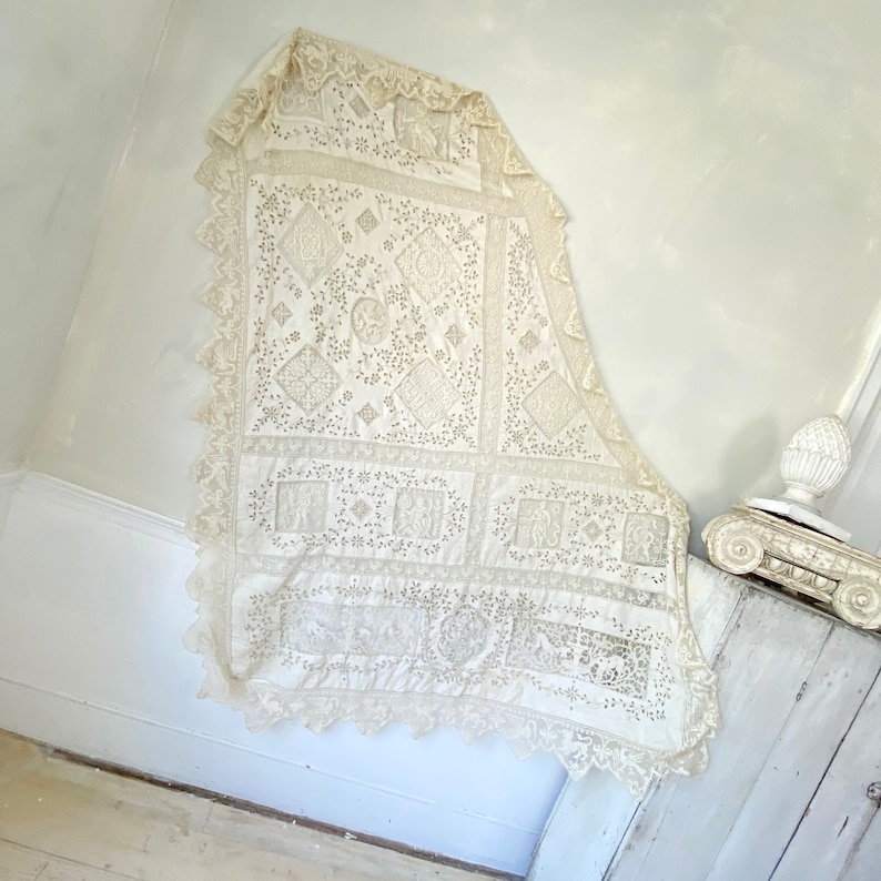 Antique French Greek Mythology God Lace Textile Hand Worked - Etsy