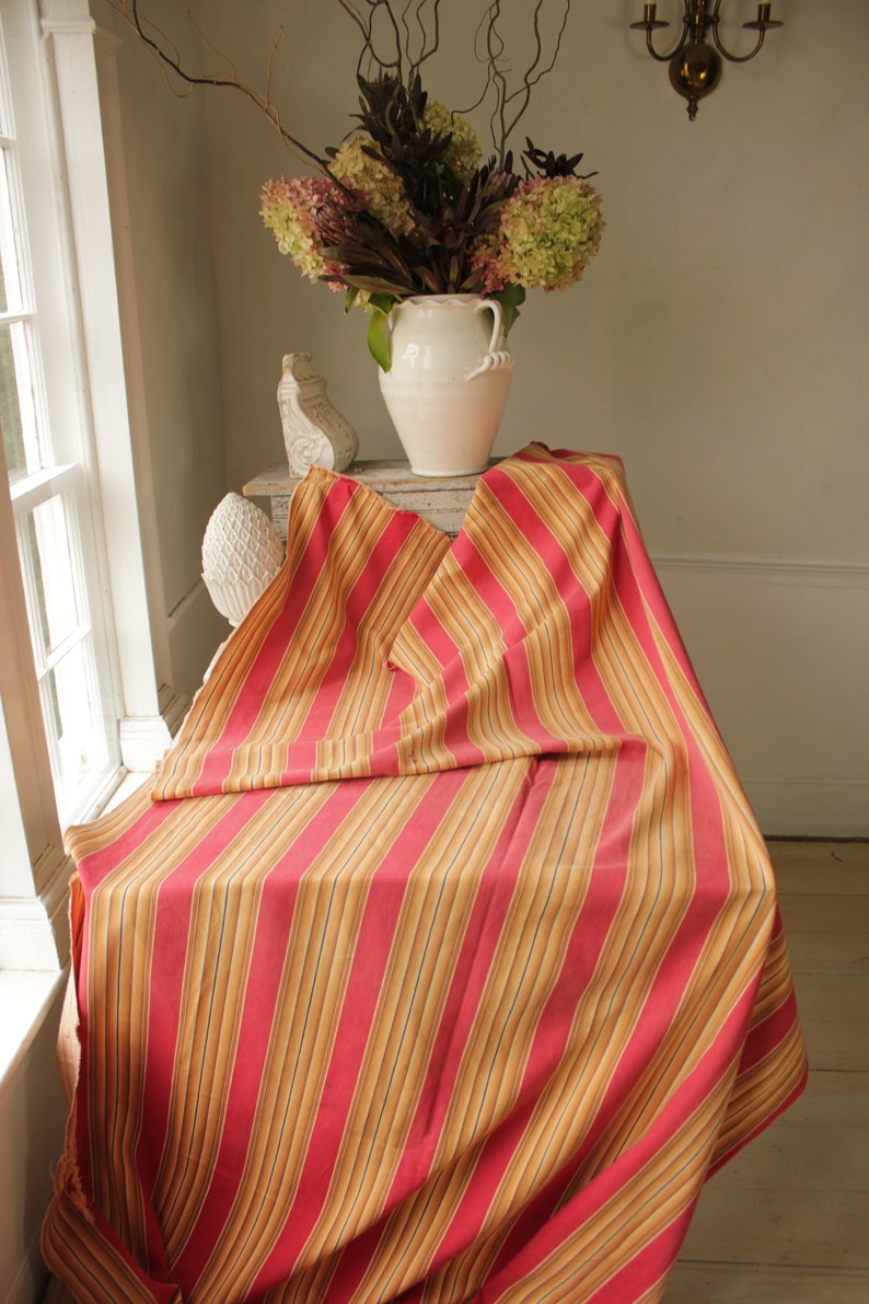 Colorful Ticking Antique European Fabric With Red and Khaki - Etsy