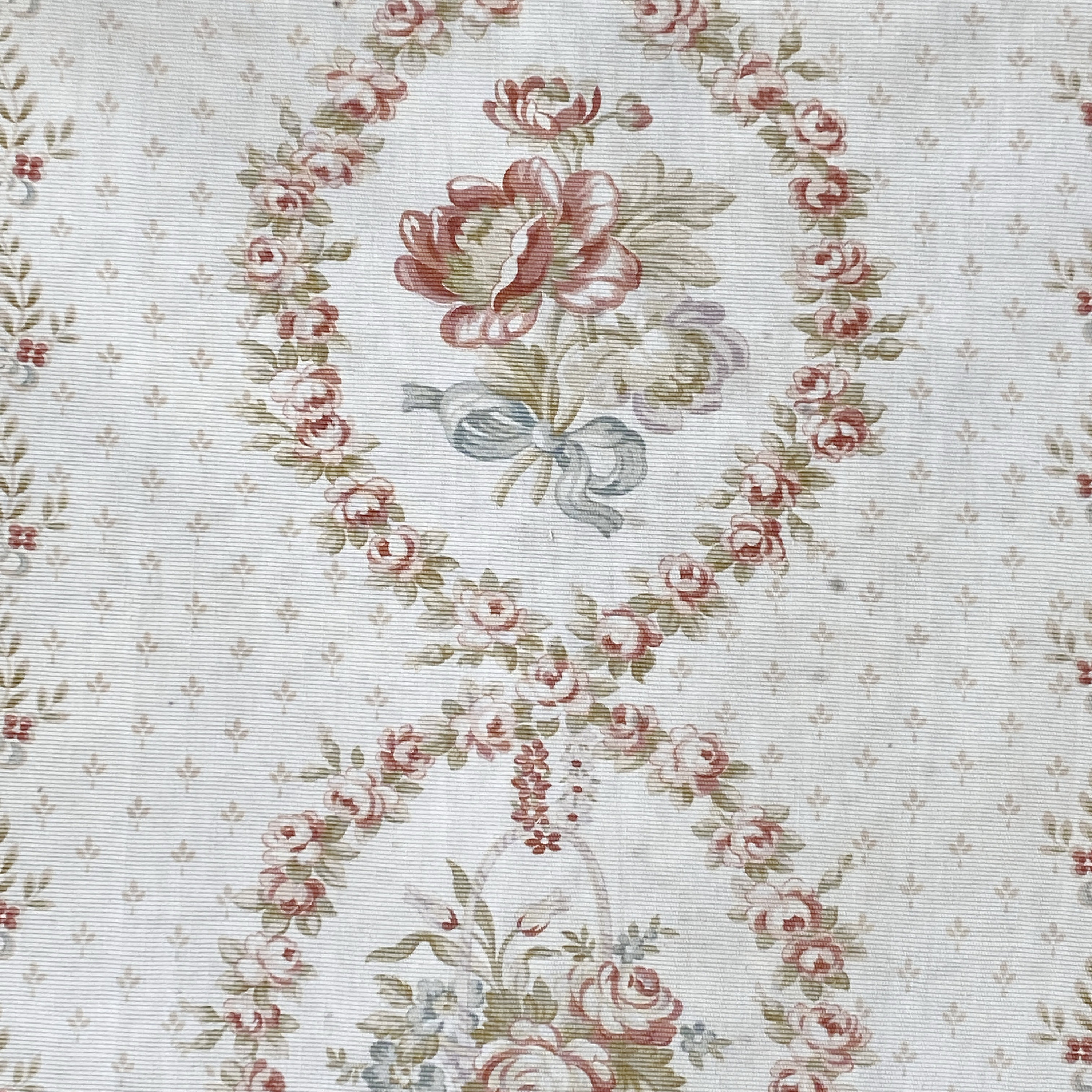 Festoon With Trim Faded Floral Antique French Fabric Floral and Stripe ...