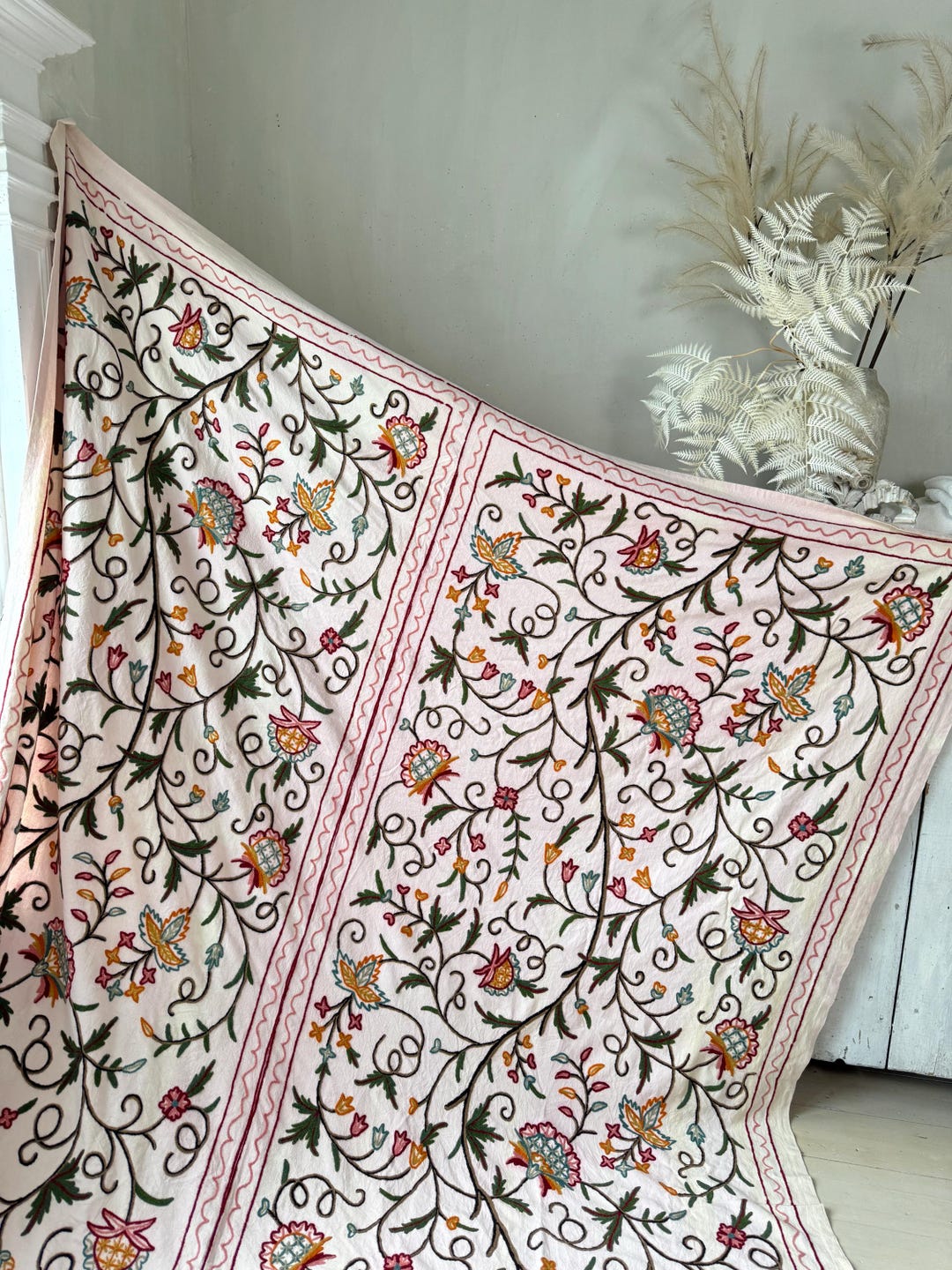 98x86 PINK Embroidered Crewelwork Wall Art Hanging Handmade Unique ...