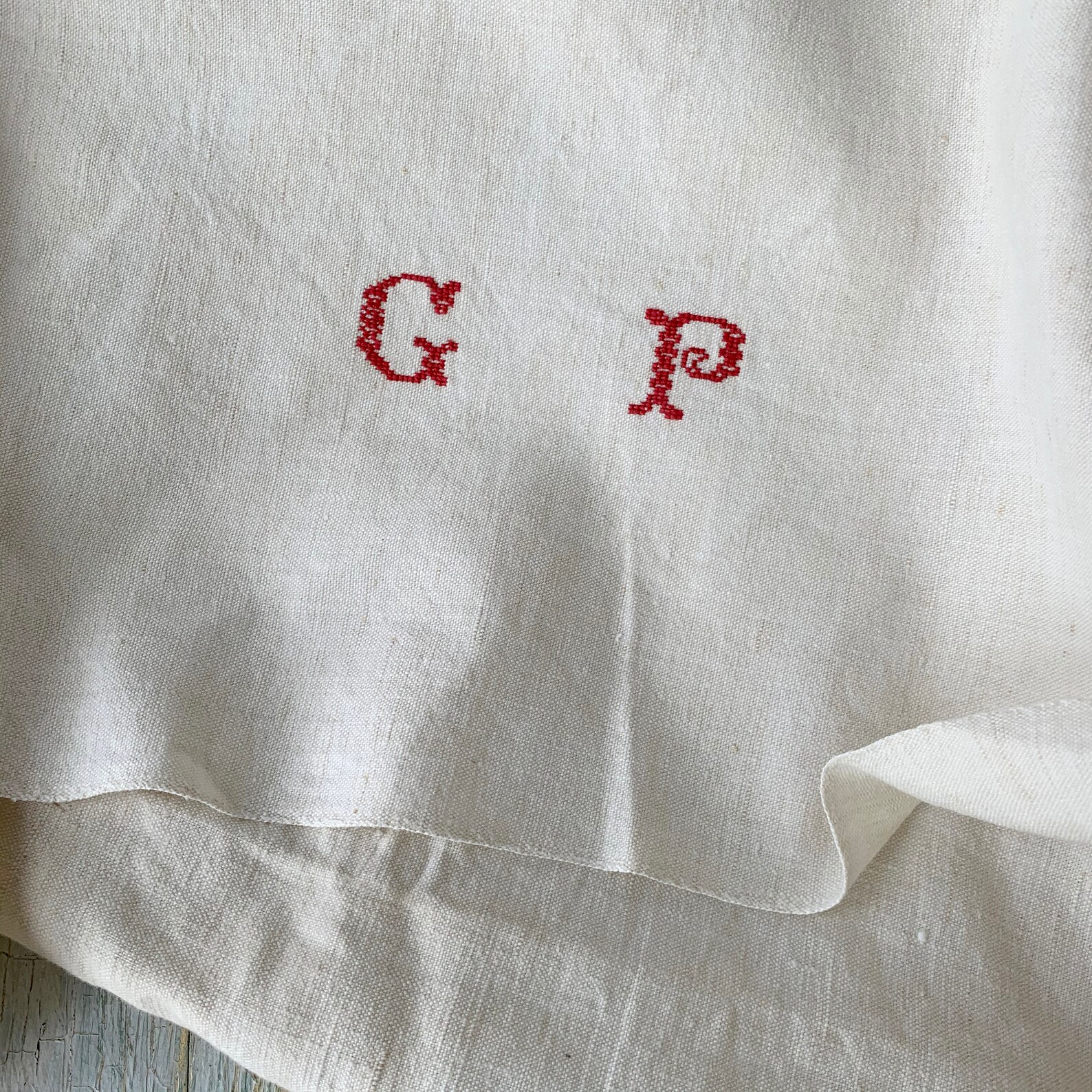 Antique French Linen Sheet Tablecloth GP Monogram on Heavy - Etsy